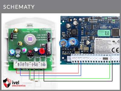 Connection diagram of DSC LC-100-PI motion detector to DSC HS2016 ...