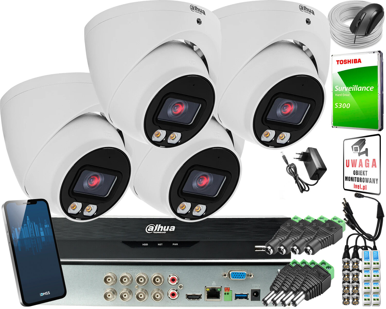 Monitoring camera set Dahua 4x HAC-HDW1509T-A-LED-0280B-S2, Recorder 8 ...
