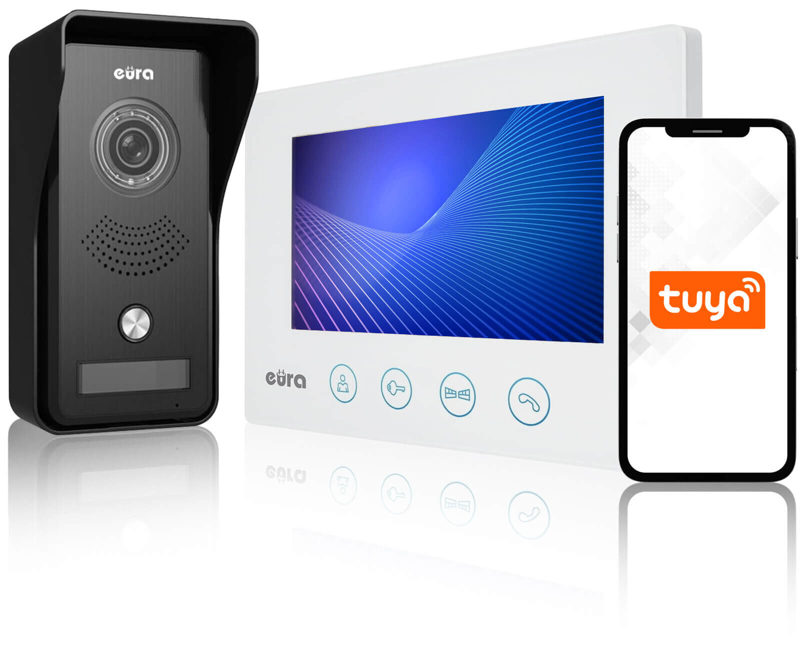 Video intercom EURA VDP-42A3 GAMMA Plus, TUYA, White, Wifi, 2 inputs, reader :: EN.IVEL.PL