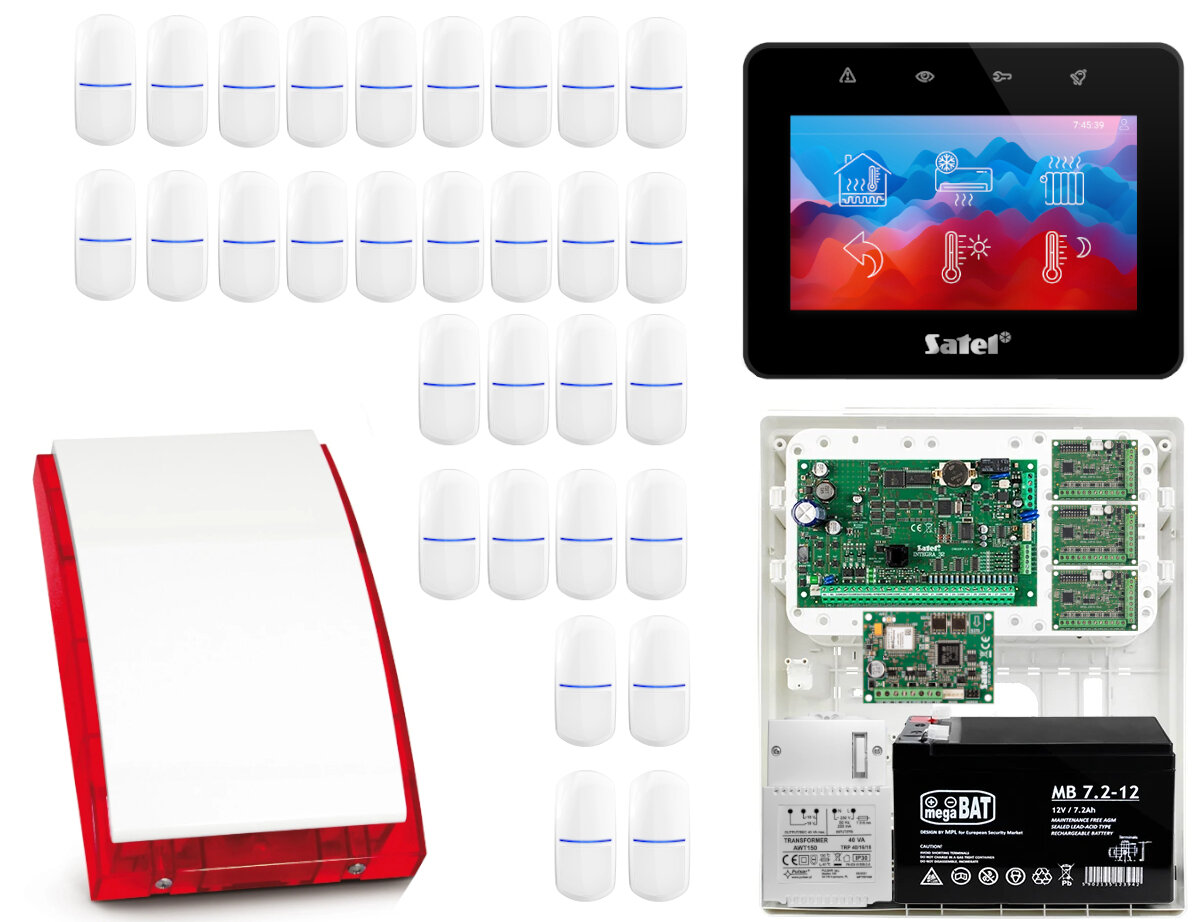 SATEL Integra 32 INT-TSG2-B Alarm Set 30x Slim-Pir Sensor GSM ...